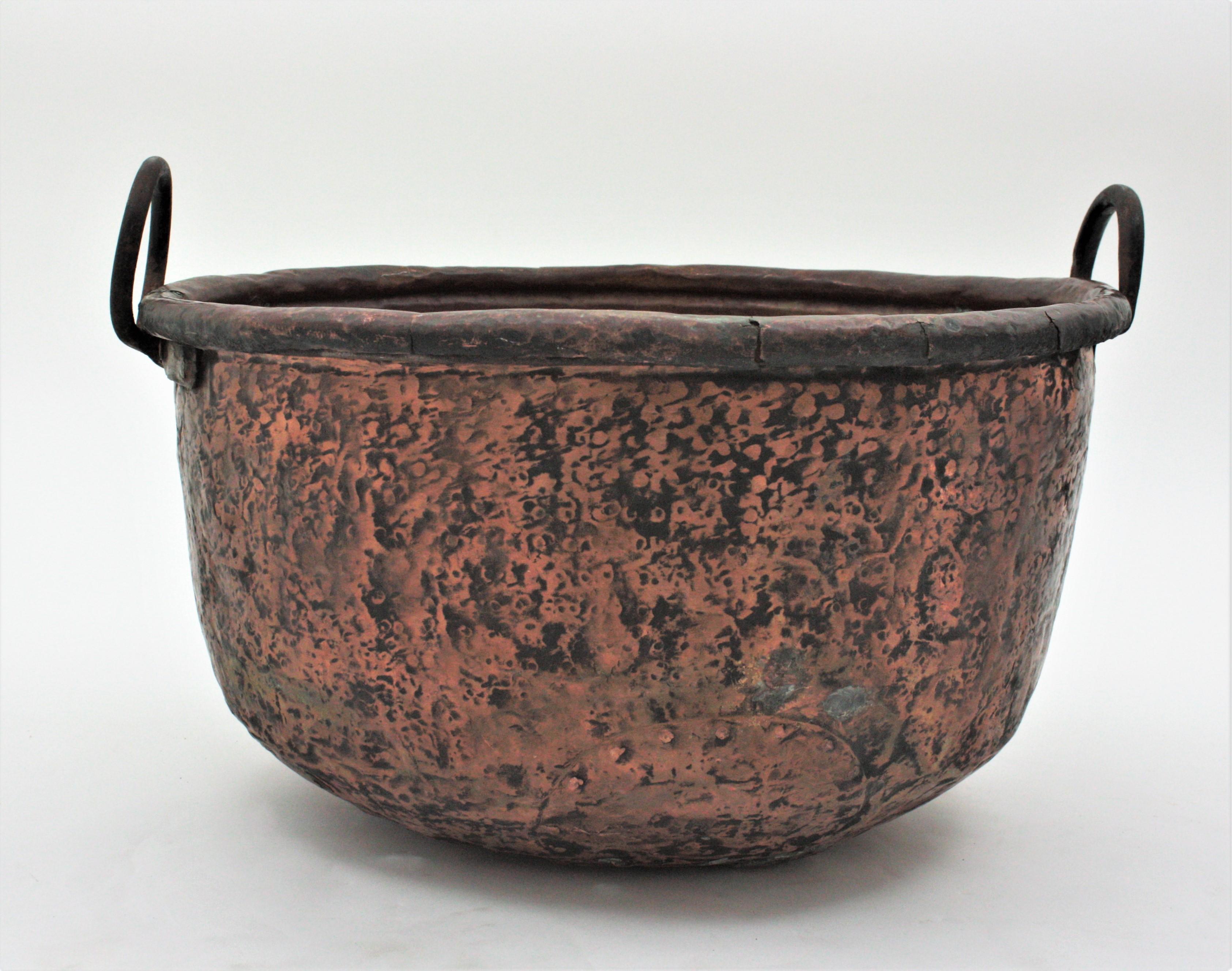Massive French Copper Cauldron with Handles and Terrific Patina, 19th ...