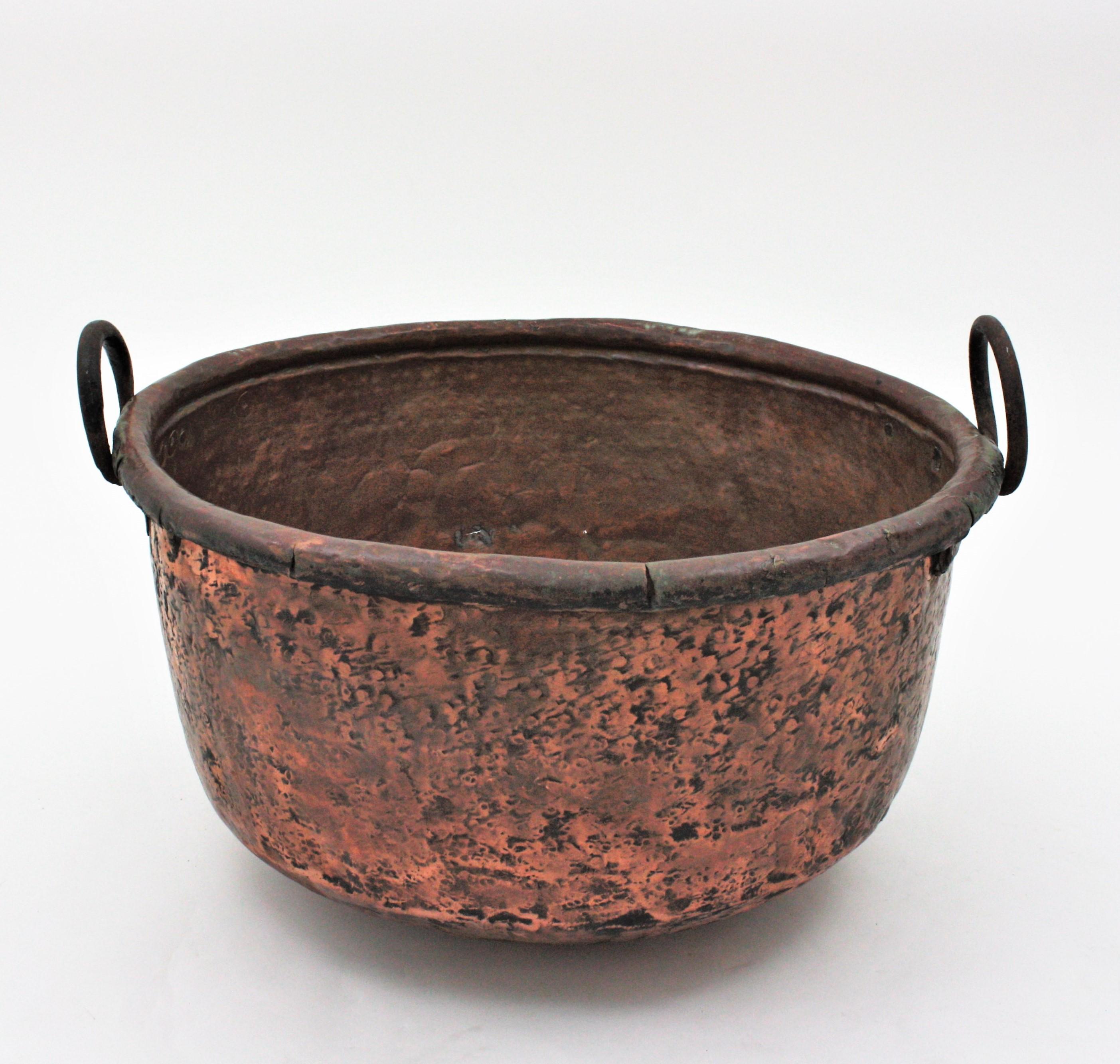 Massive French Copper Cauldron with Handles and Terrific Patina, 19th ...