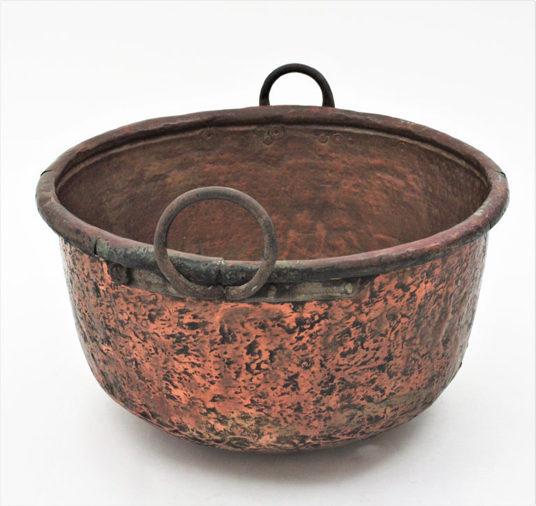 Massive French Copper Cauldron with Handles and Terrific Patina, 19th ...