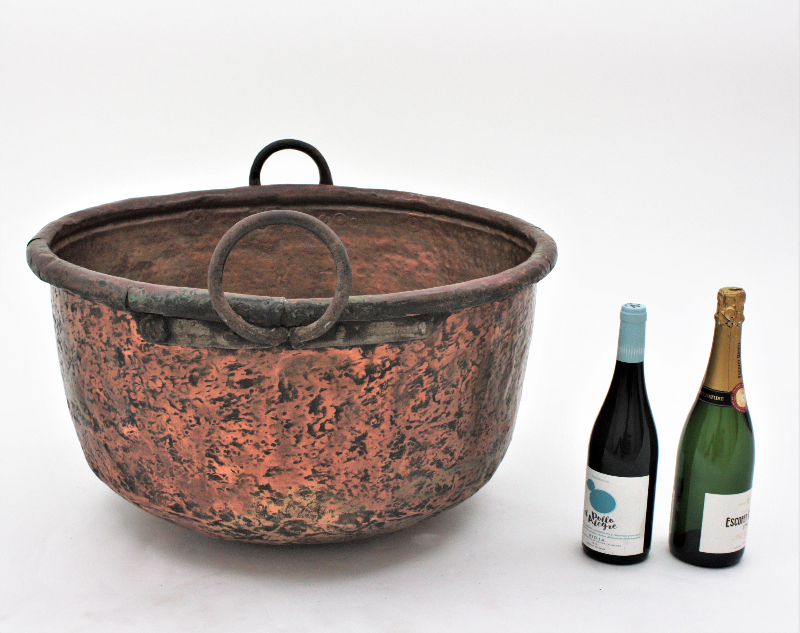 Massive French Copper Cauldron with Handles and Terrific Patina, 19th ...