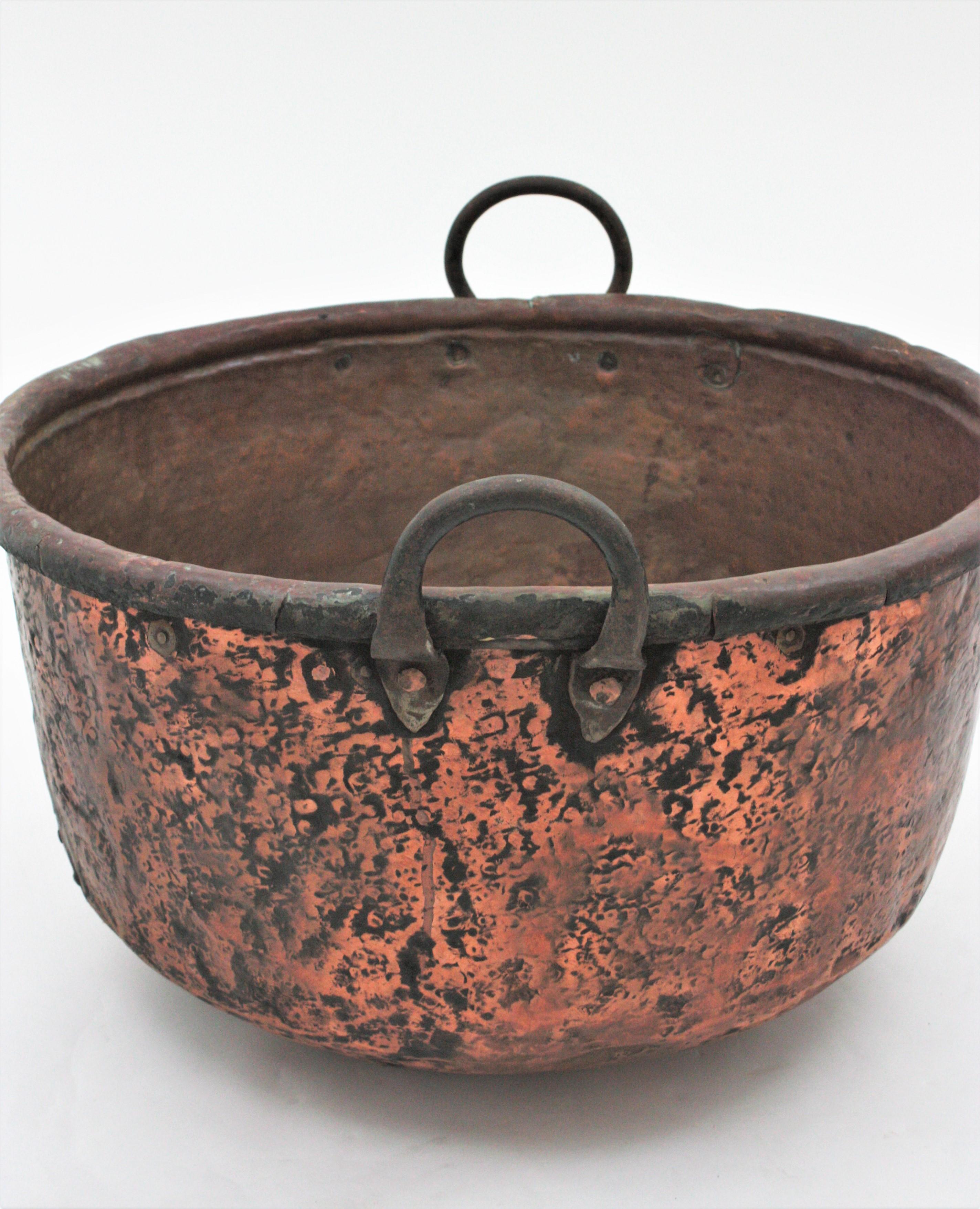 Massive French Copper Cauldron with Handles and Terrific Patina, 19th ...
