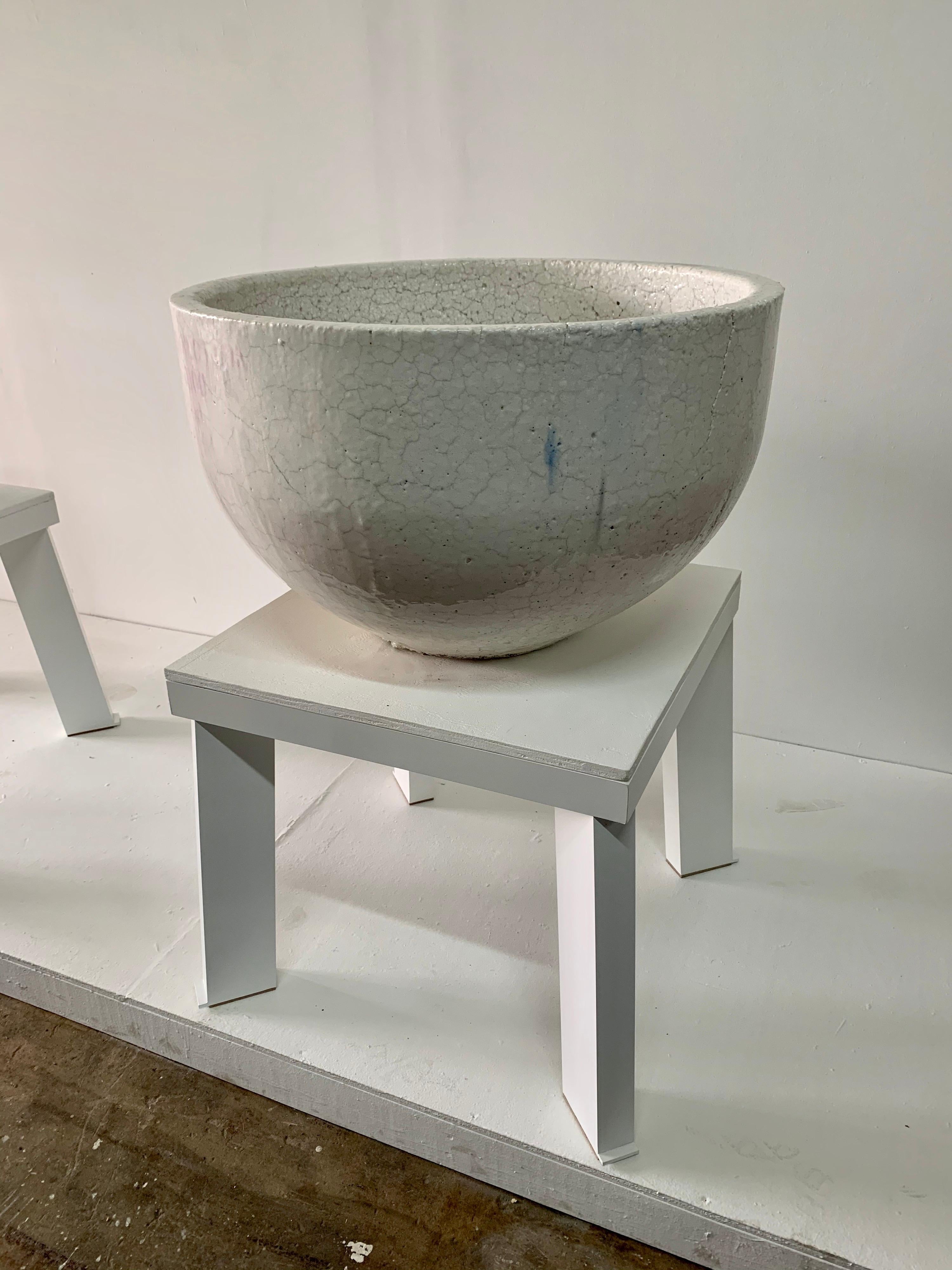 Massive Glass Blowing Crucible on Pedestal, Clear Glass Residue For ...