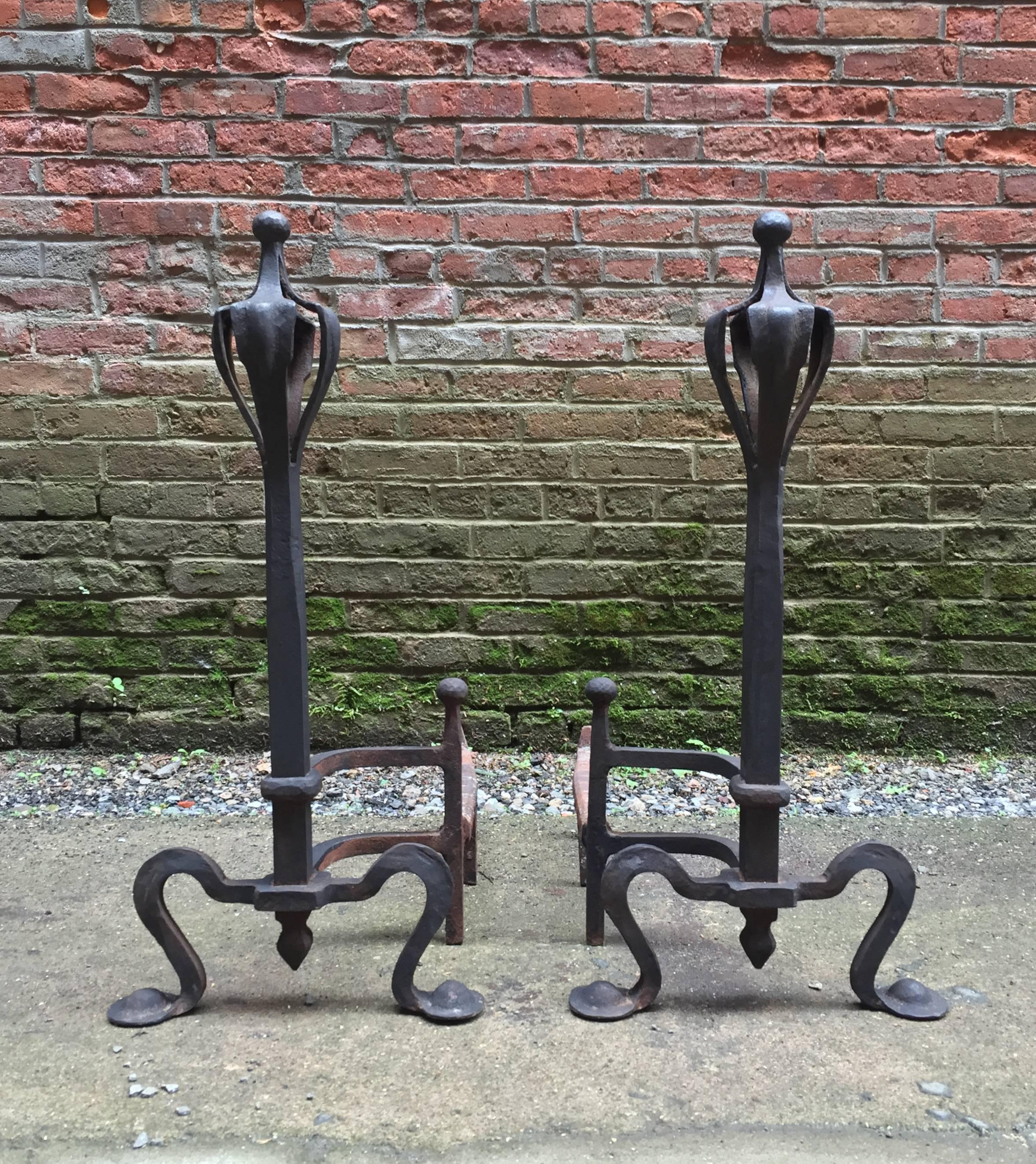 Massive Gothic Revival Andirons and Fireplace Tools at 1stDibs