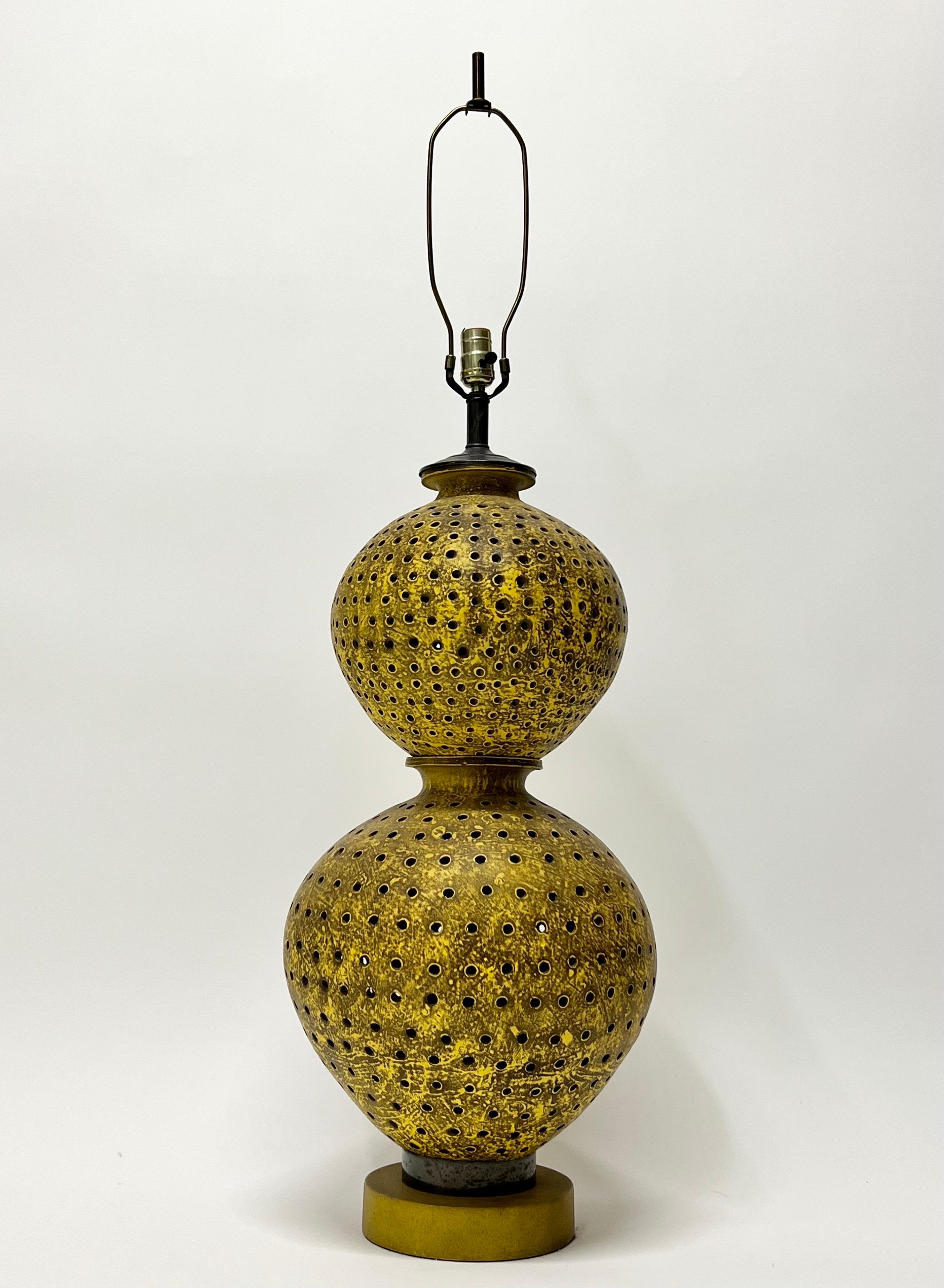 Massive Italian Perforated Ceramic Table Lamp, c1960s at 1stDibs