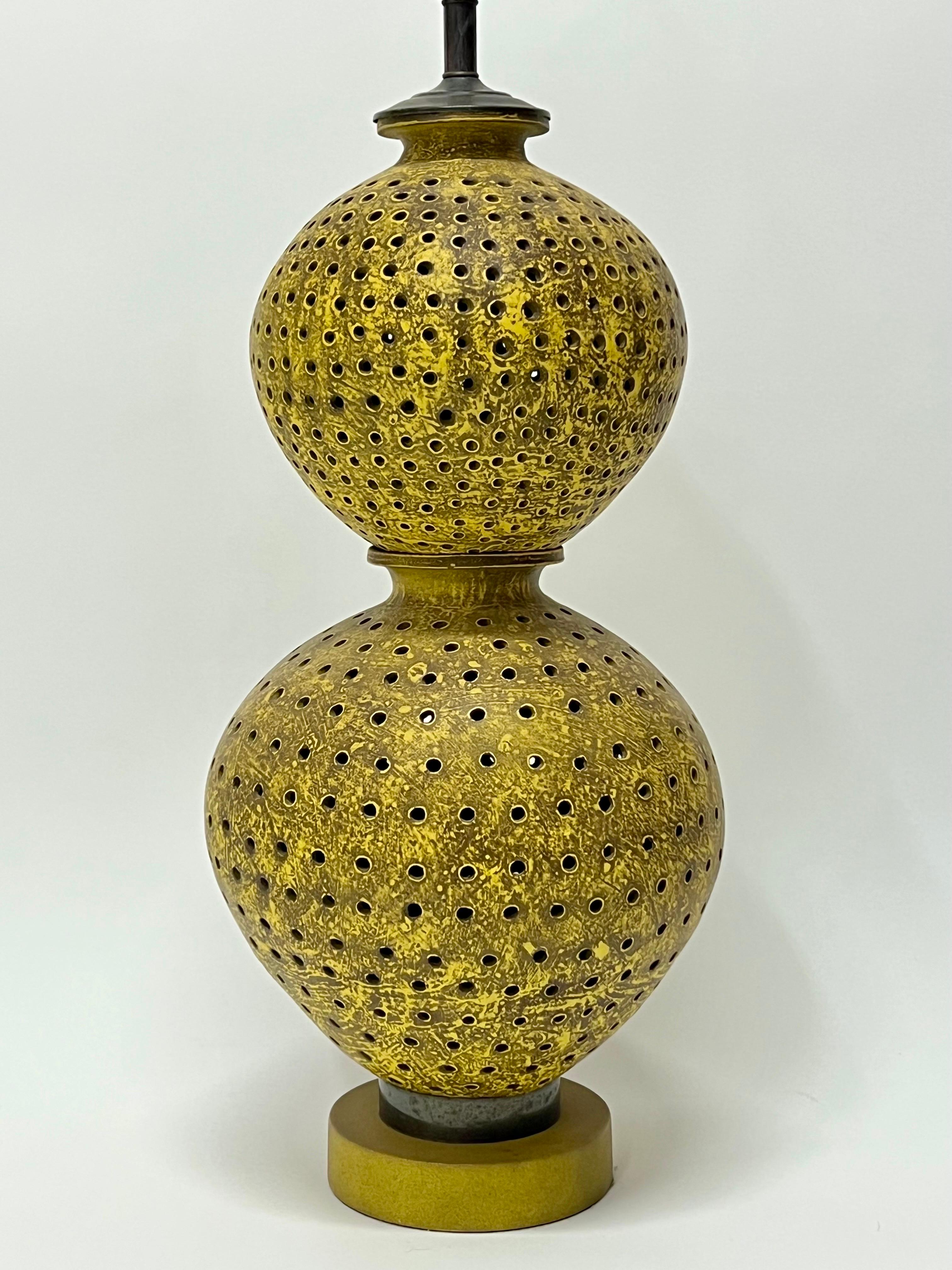 Massive Italian Perforated Ceramic Table Lamp, c1960s at 1stDibs