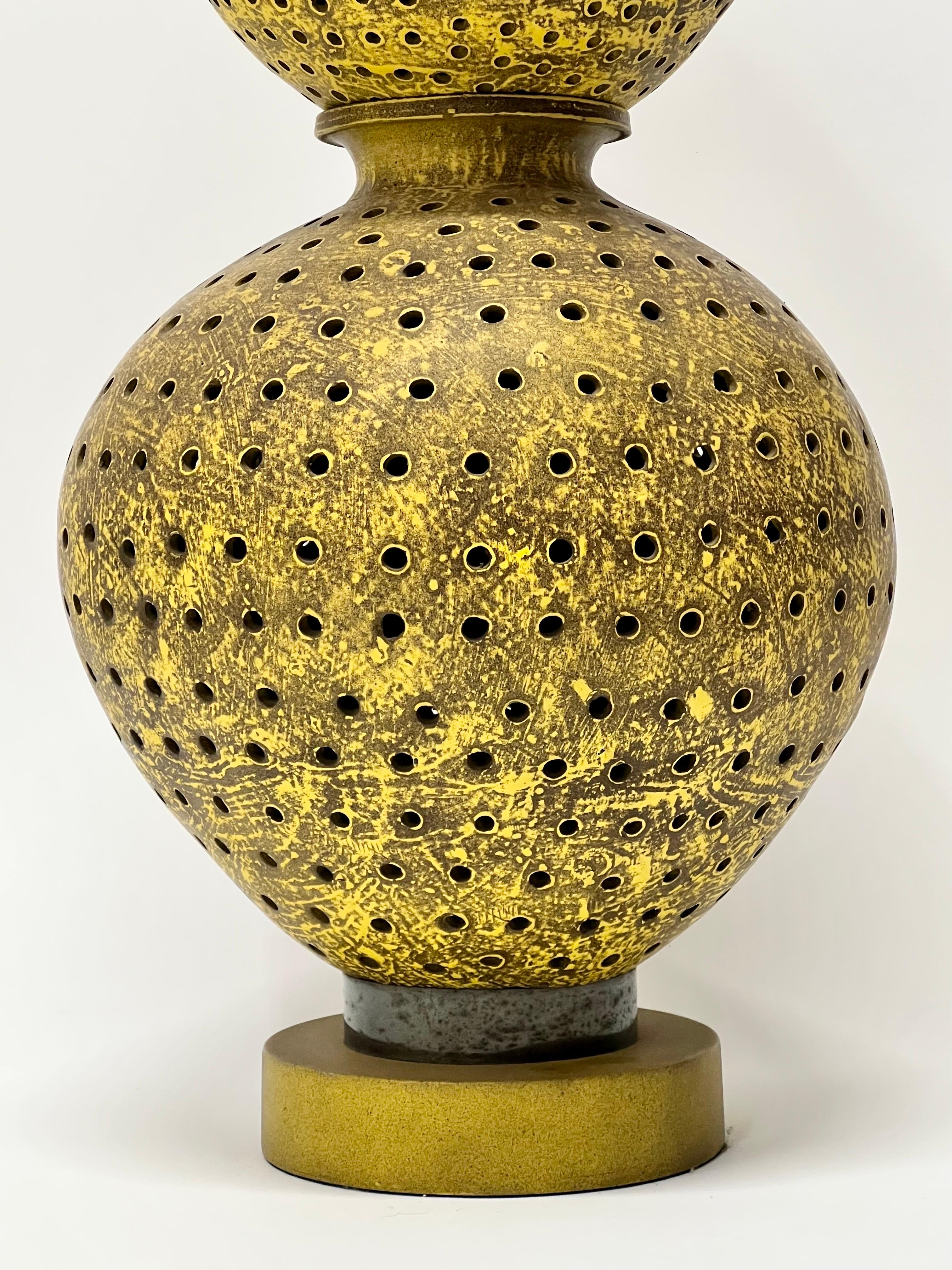 Massive Italian Perforated Ceramic Table Lamp, c1960s at 1stDibs
