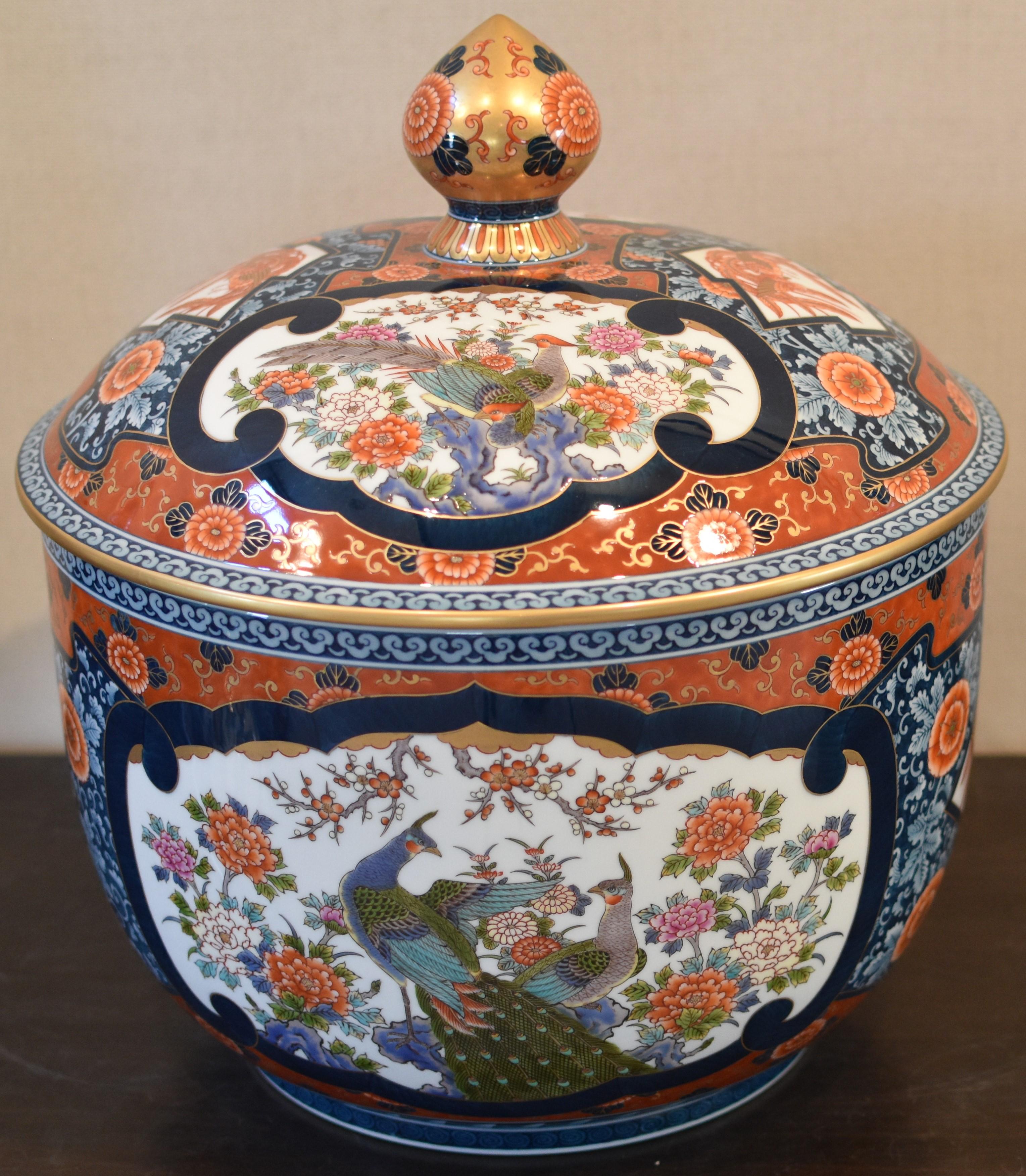 Japanese Contemporary Blue Gold Iron Red Porcelain Lidded Bowl by ...