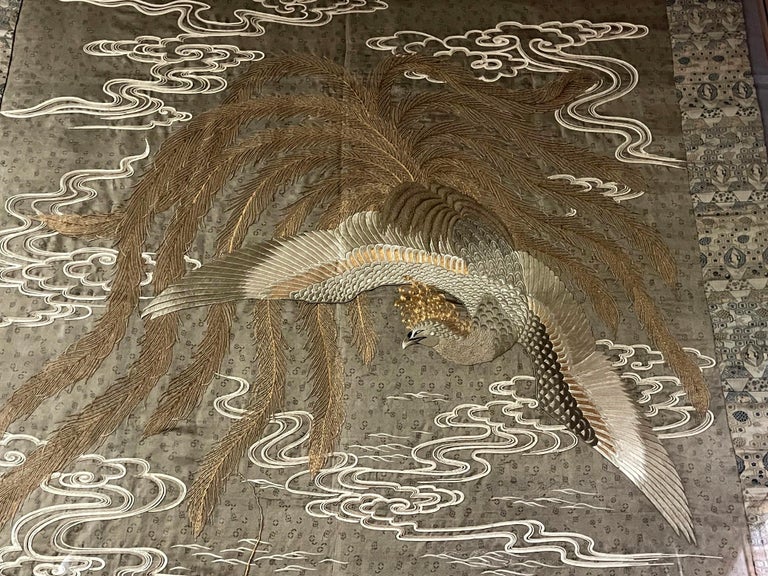 Massive Japanese Embroidery Tapestry Display Box Meiji Period For Sale ...