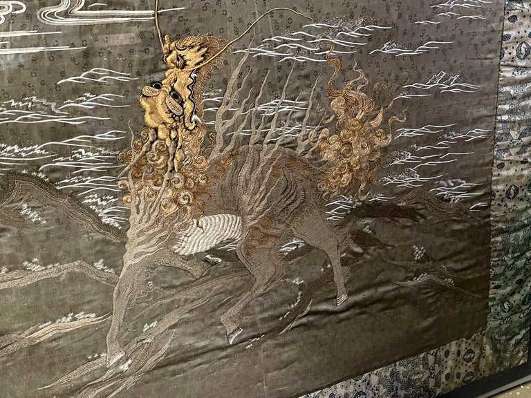 Massive Japanese Embroidery Tapestry Display Box Meiji Period For Sale ...