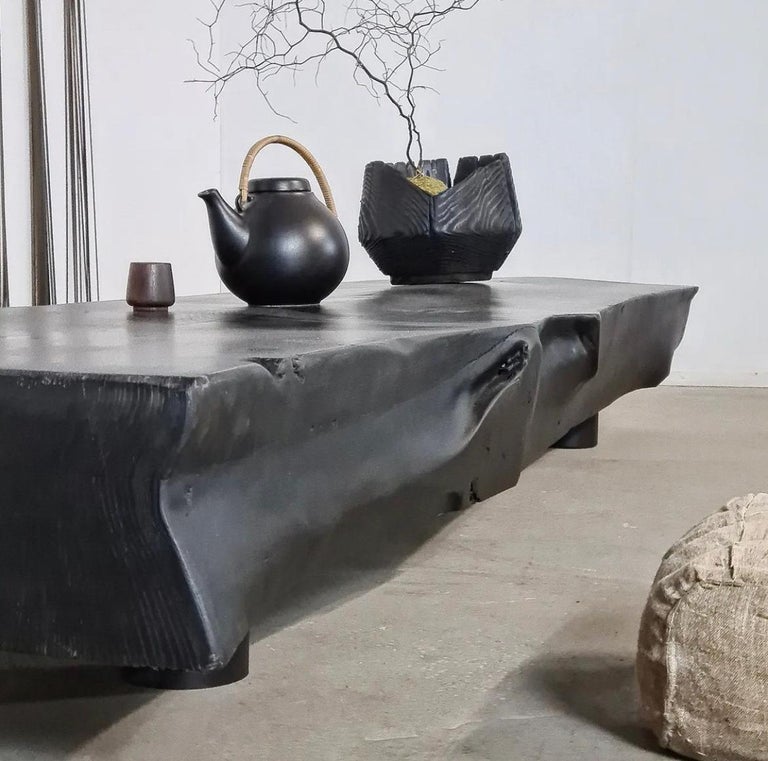 Massive Matte Black Elm Low Coffee Table For Sale at 1stDibs