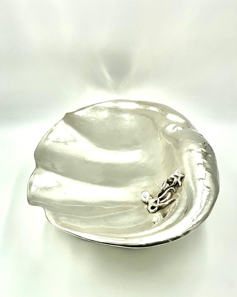 Massive MCM Italian Silver Giant Clam Shell Centerpiece For Sale at 1stDibs