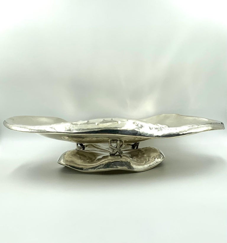 Massive MCM Italian Silver Giant Clam Shell Centerpiece For Sale at 1stDibs