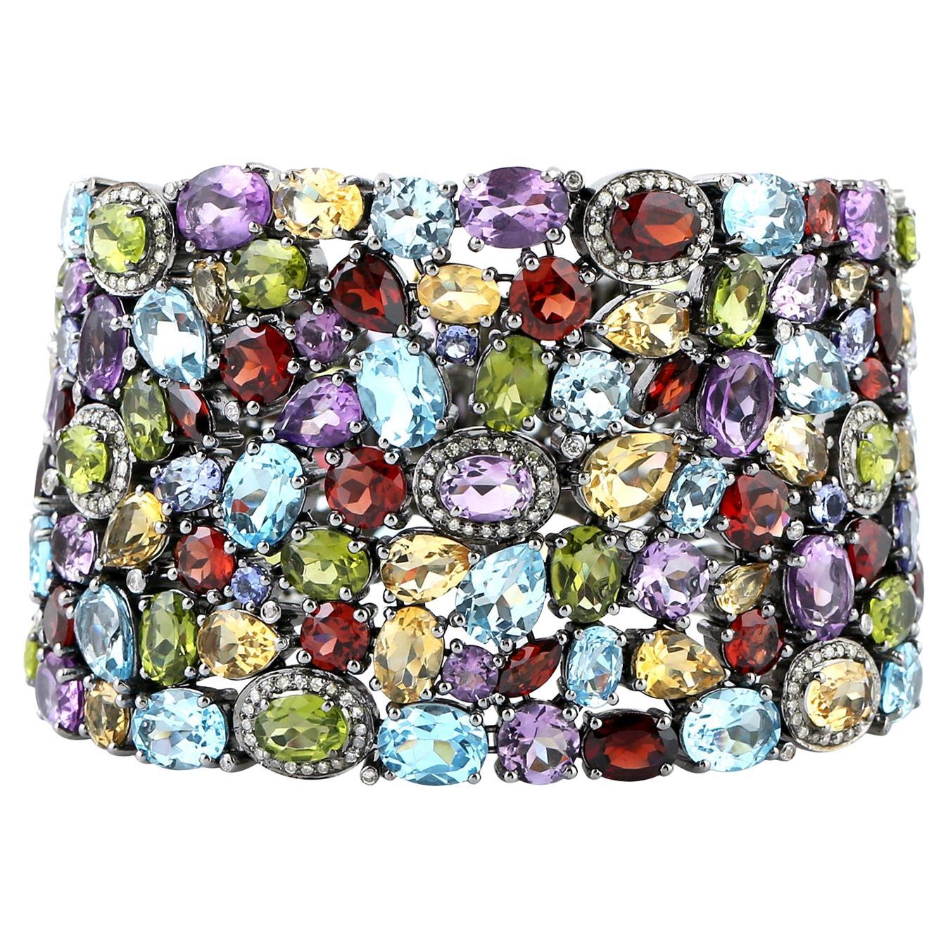 David Yurman Mosaic Multicolor Gemstone Diamond Gold Bracelet at 1stDibs | gemstone cuff ...