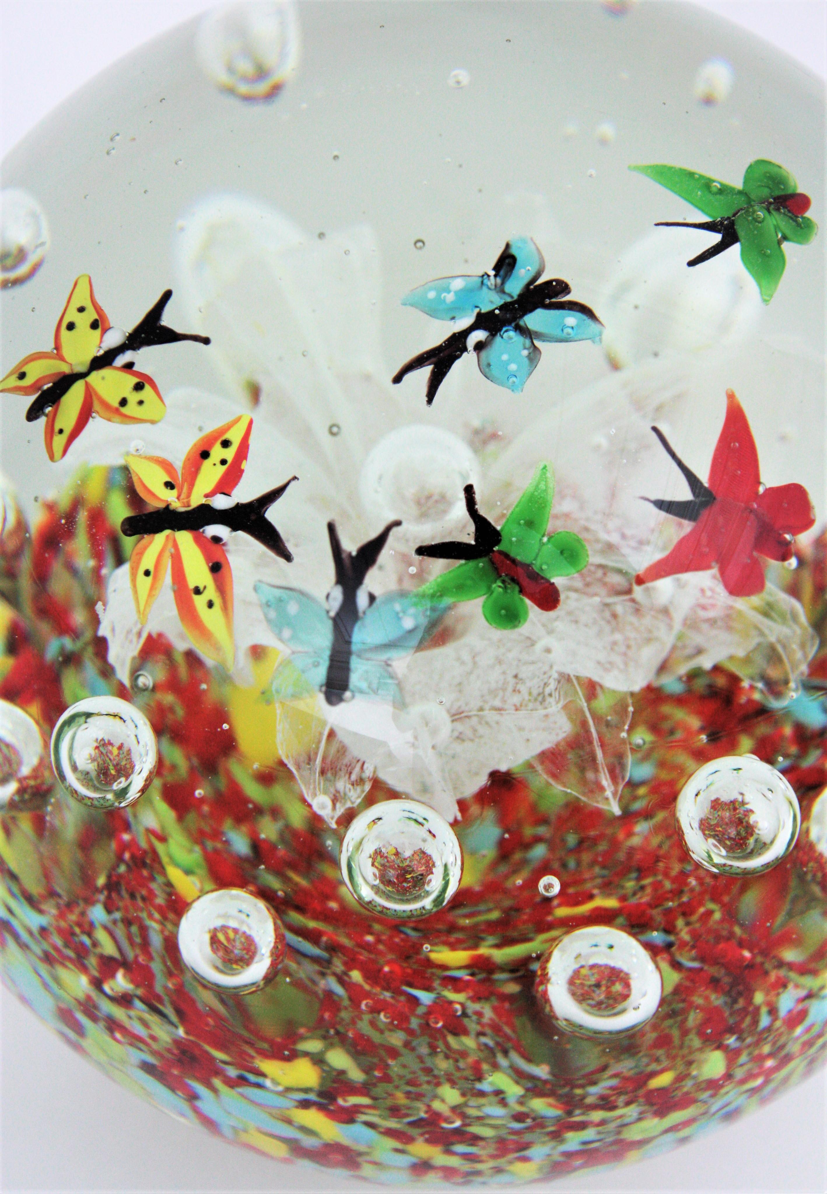 Massive Murano Butterflies Multi-Color Glass Paperweight with Air ...
