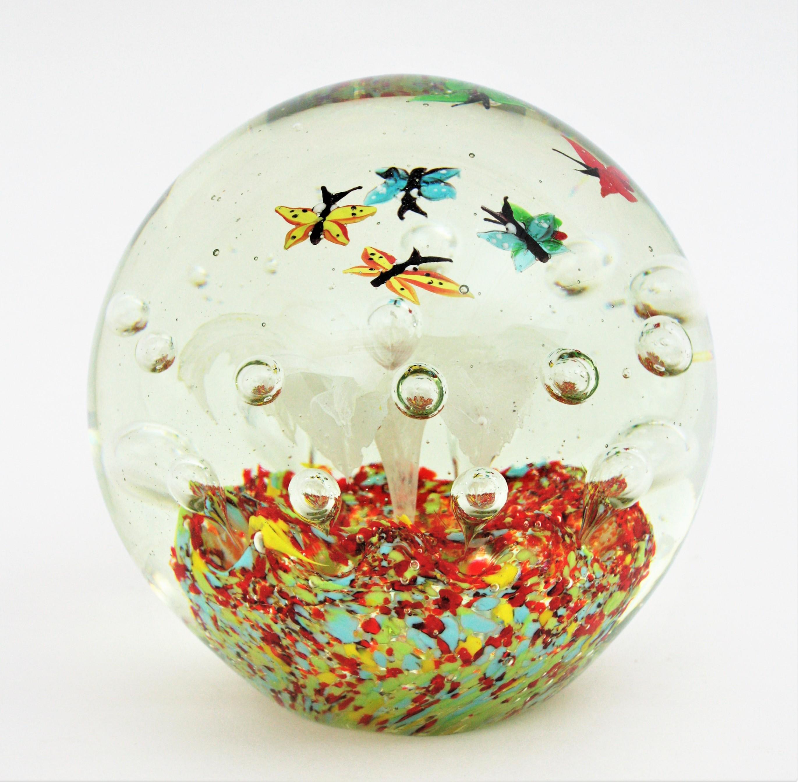 Massive Murano Butterflies Multi-Color Glass Paperweight with Air ...