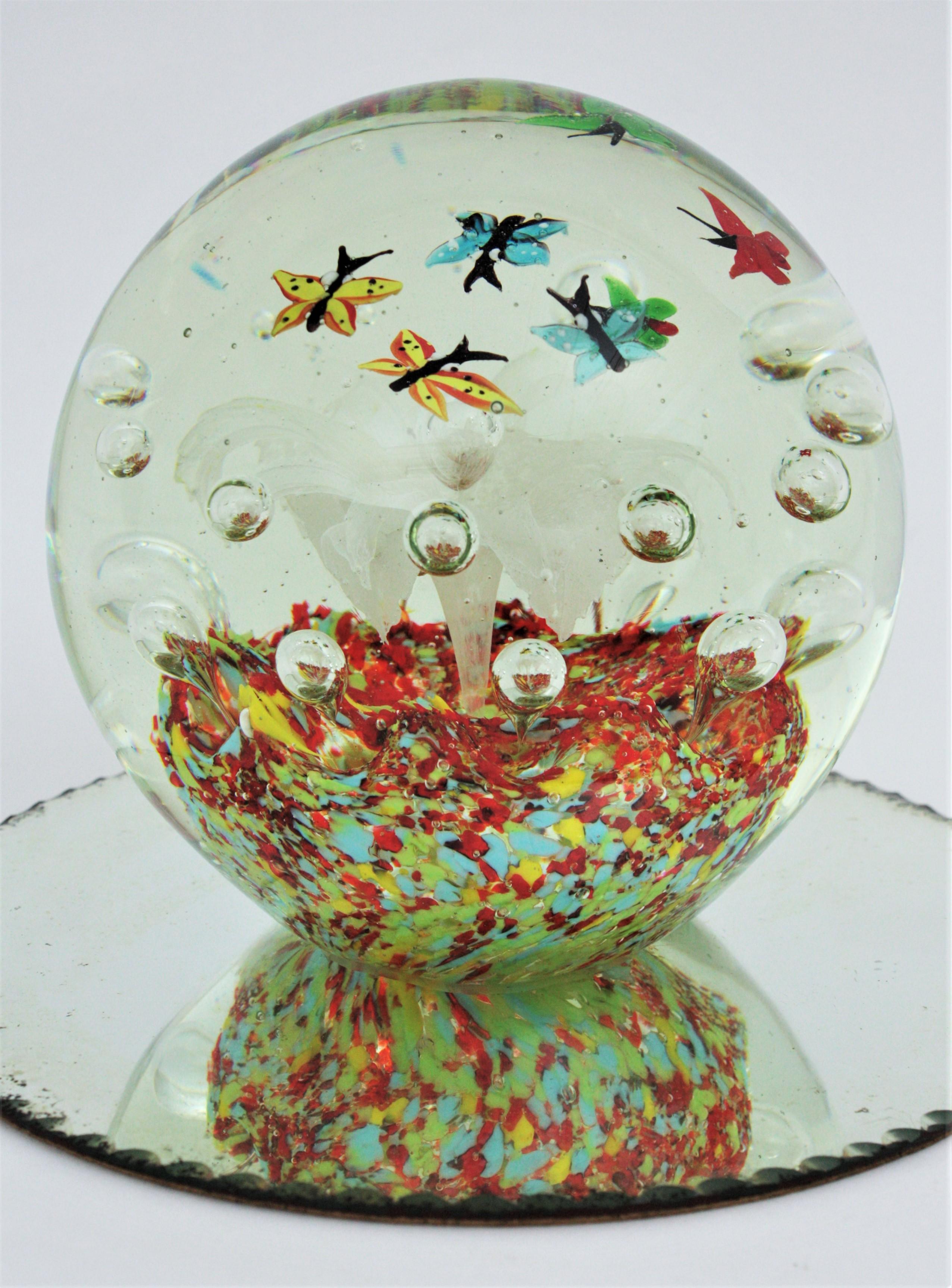 Massive Murano Butterflies Multi-Color Glass Paperweight with Air ...