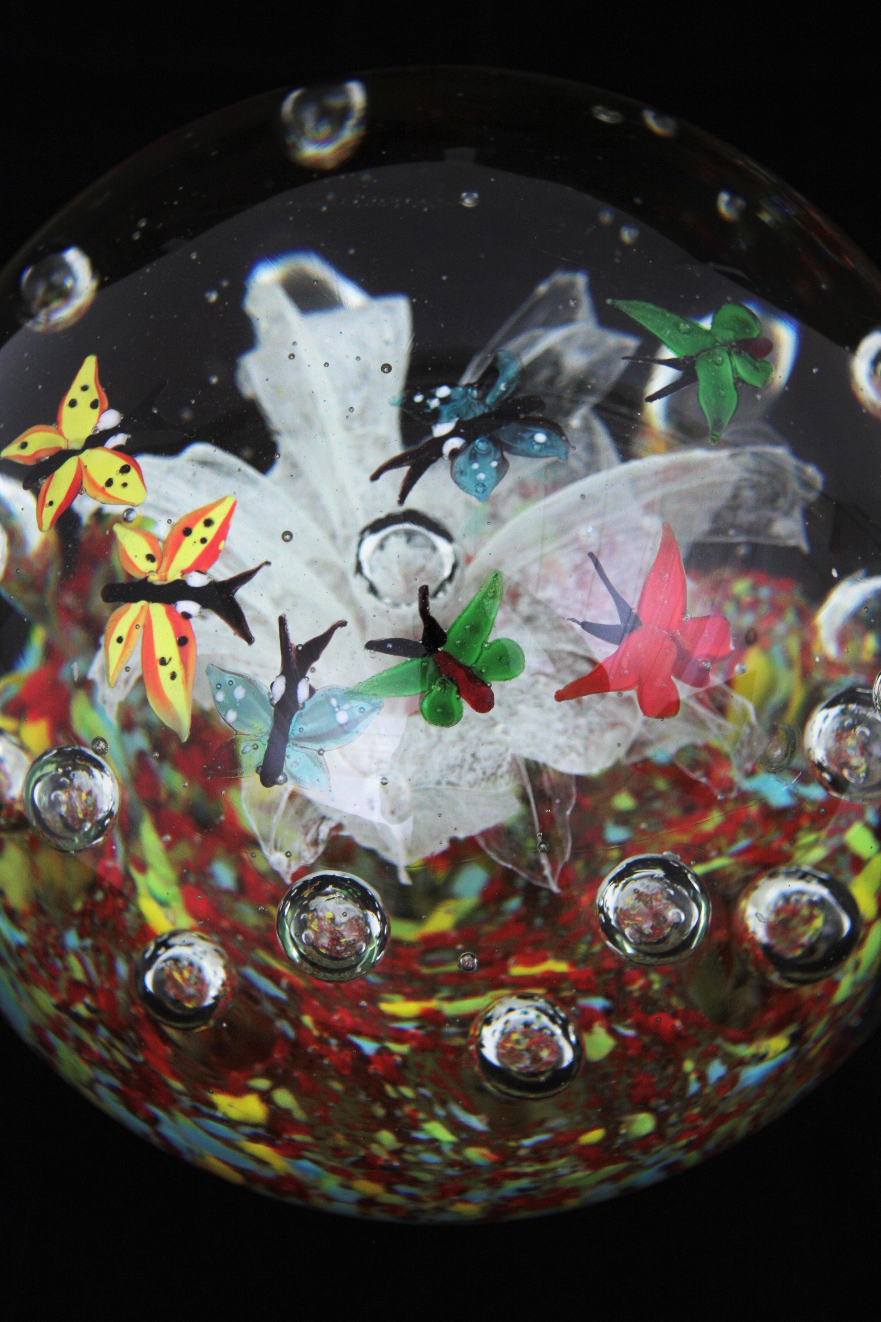Massive Murano Butterflies Multi-Color Glass Paperweight with Air ...