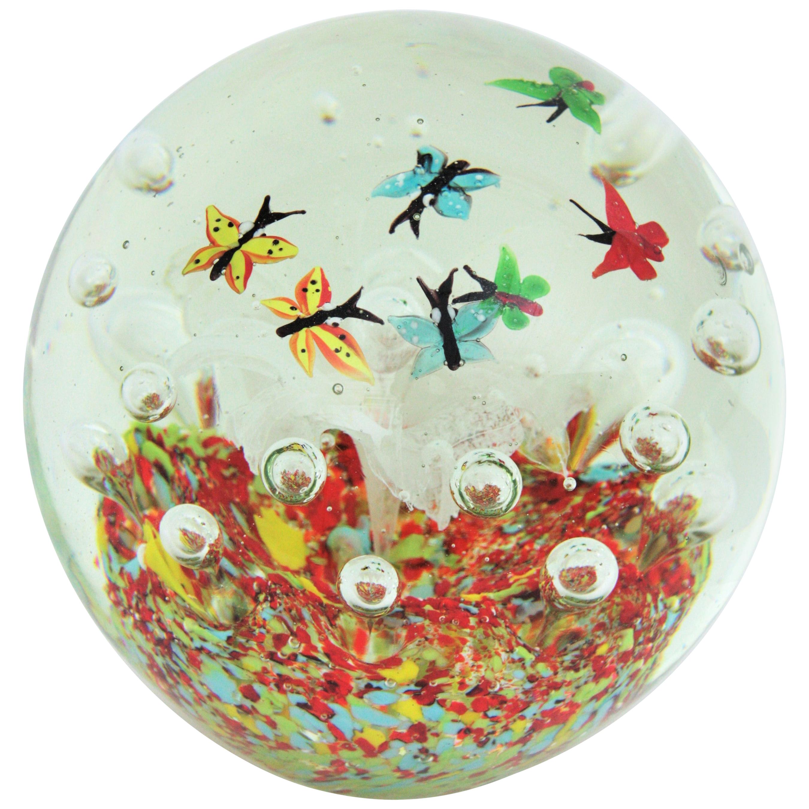 Massive Murano Butterflies Multi-Color Glass Paperweight with Air ...