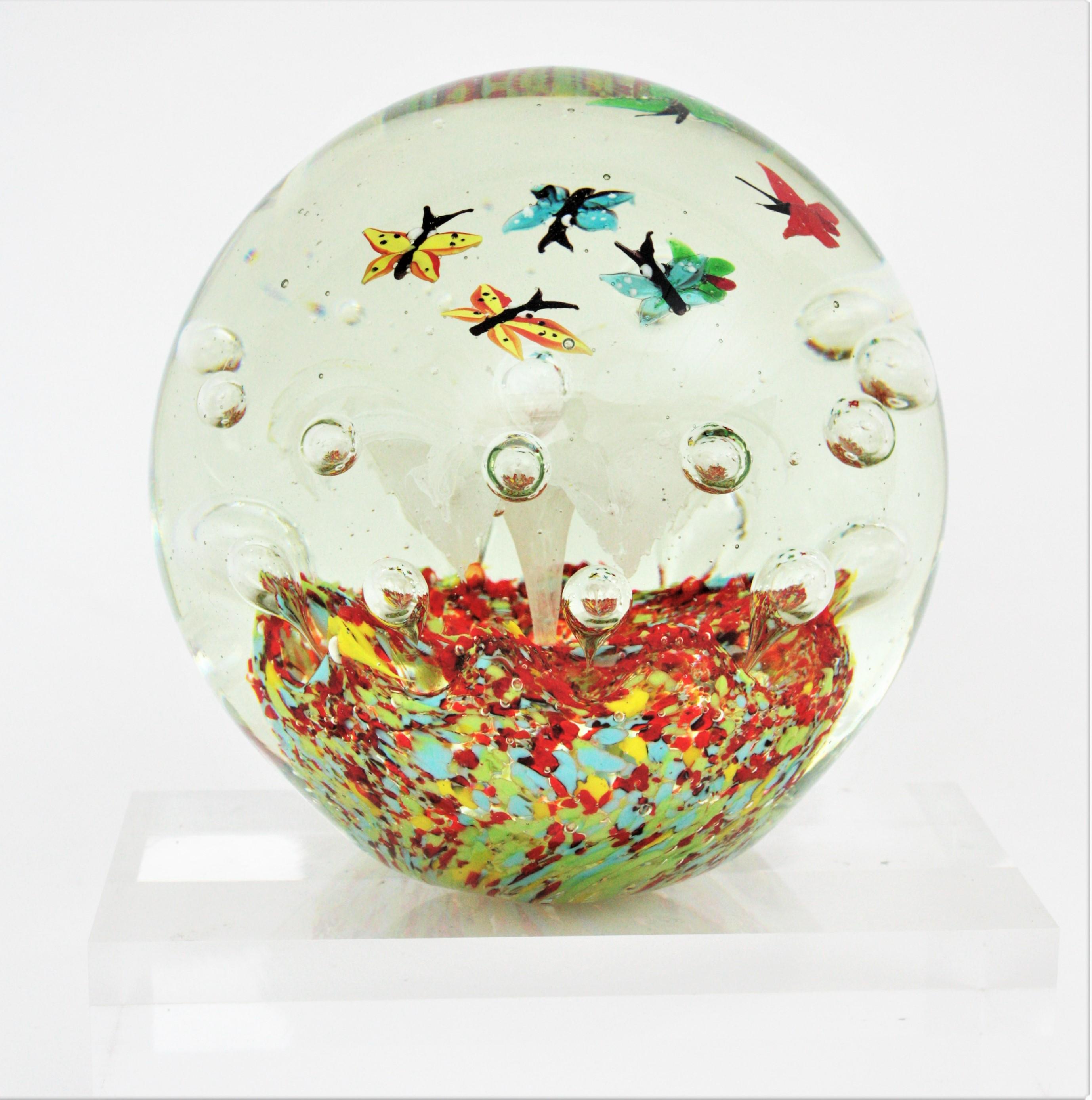 Massive Murano Butterflies Multi-Color Glass Paperweight with Air ...