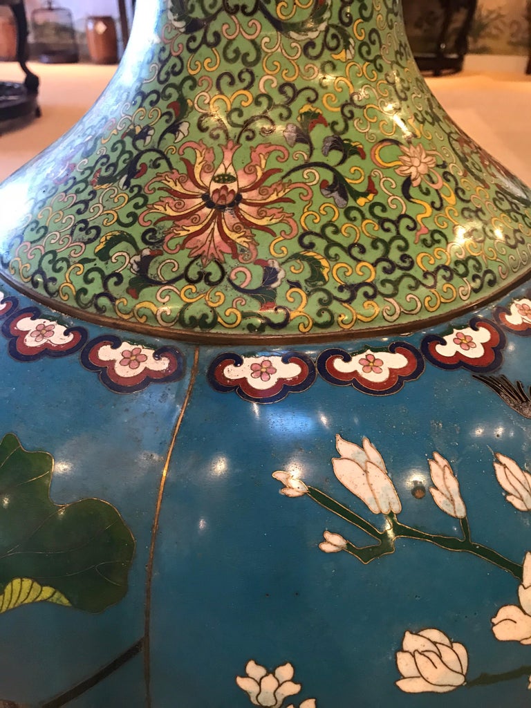 Massive Pair of Vintage Cloisonné Vases For Sale at 1stDibs