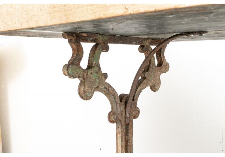 Massive Pine Work Table on Antique Iron Base For Sale at 1stDibs