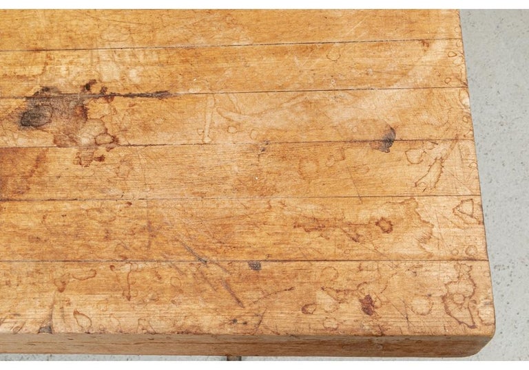 Massive Pine Work Table on Antique Iron Base For Sale at 1stDibs