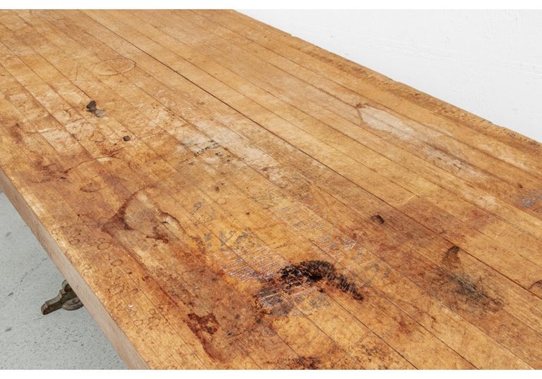 Massive Pine Work Table on Antique Iron Base For Sale at 1stDibs