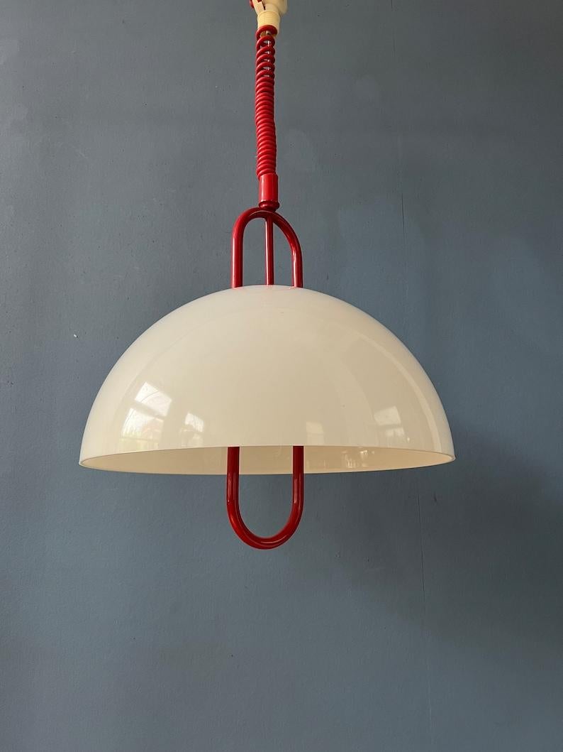 Massive Red Frame Pendant Lamp with White Plexiglass Shade, 1970s For ...