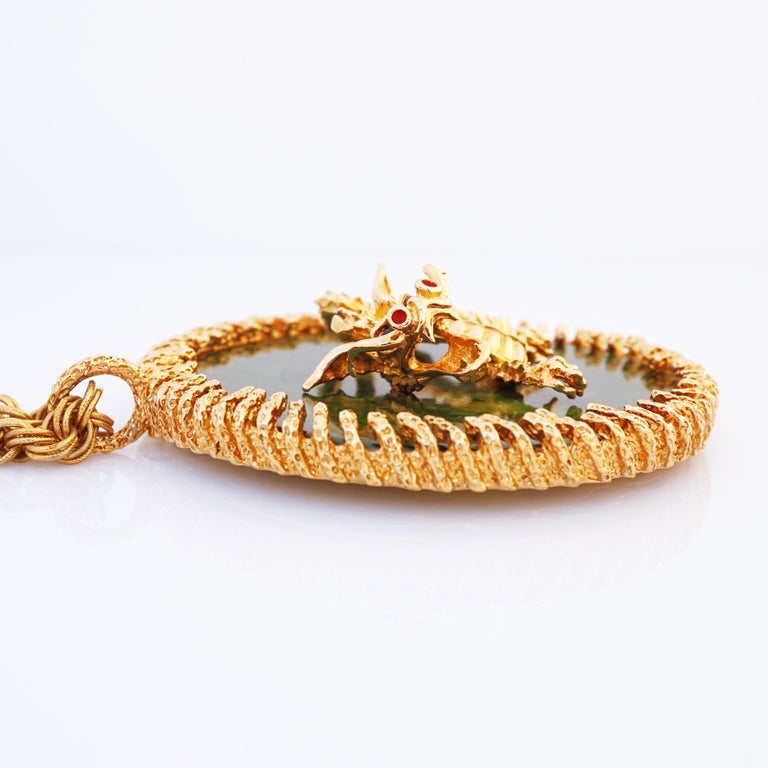 Massive Runway Jade Resin Dragon Pendant Necklace By Panetta, 1970s For ...