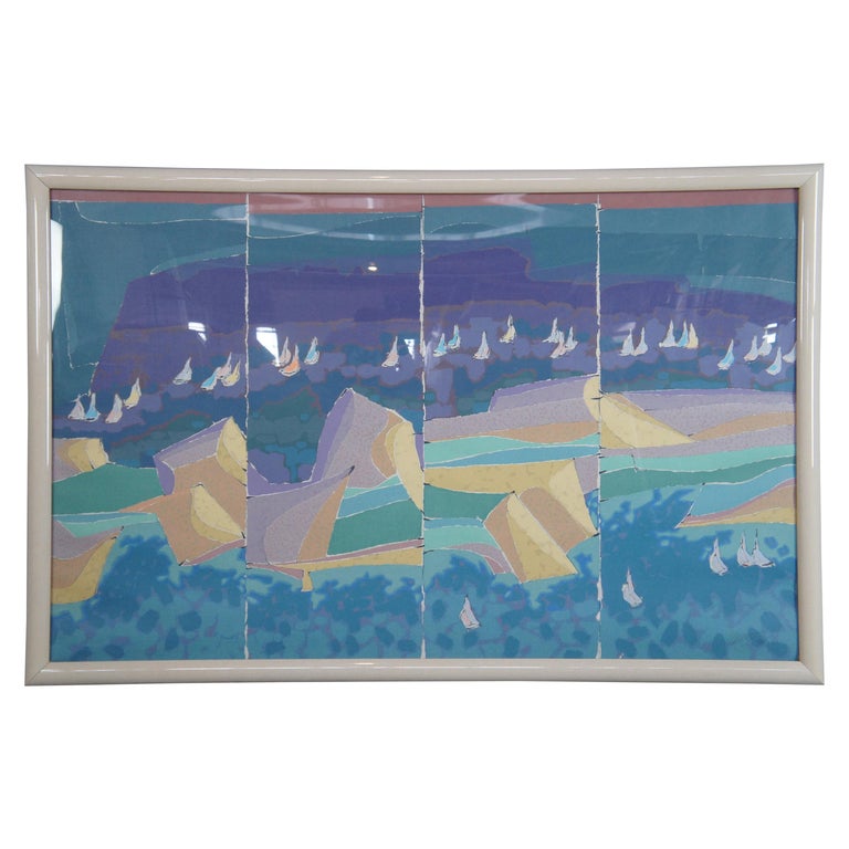 Massive Signed Abstract Quadriptych Nautical Sailboat Seascape ...