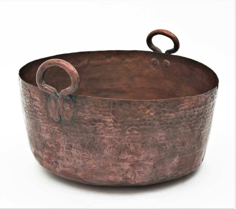 Massive Spanish Copper Cauldron with Handles For Sale at 1stDibs