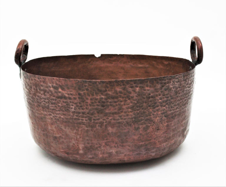 Massive Spanish Copper Cauldron with Handles For Sale at 1stDibs