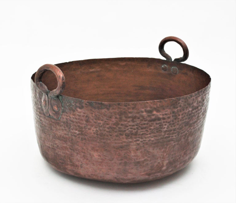 Massive Spanish Copper Cauldron with Handles For Sale at 1stDibs
