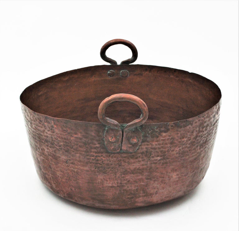 Massive Spanish Copper Cauldron with Handles For Sale at 1stDibs