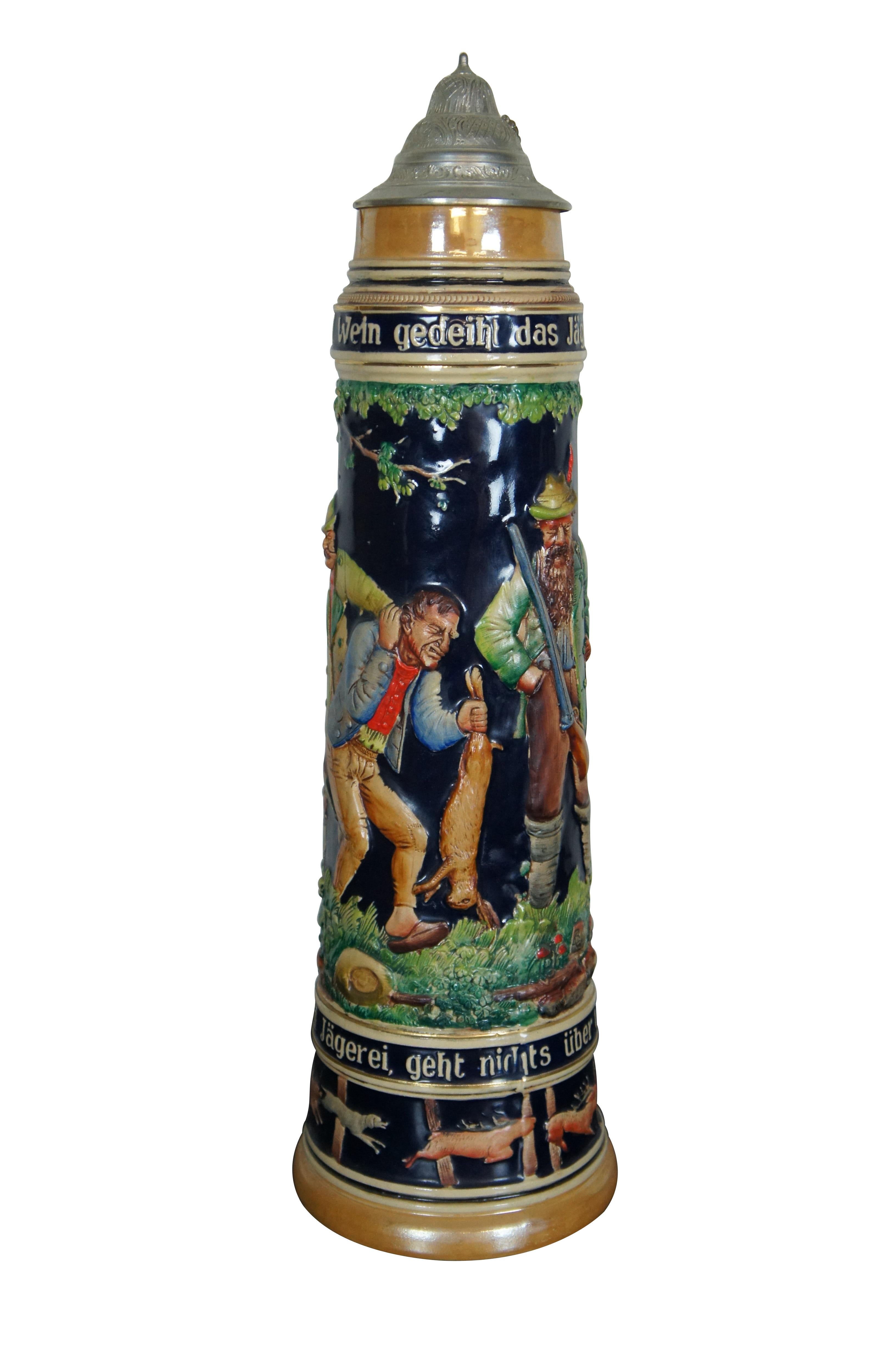 Massive Vintage German 5L Fox Rabbit Hunt Theme Beer Stein Mug Tankard ...