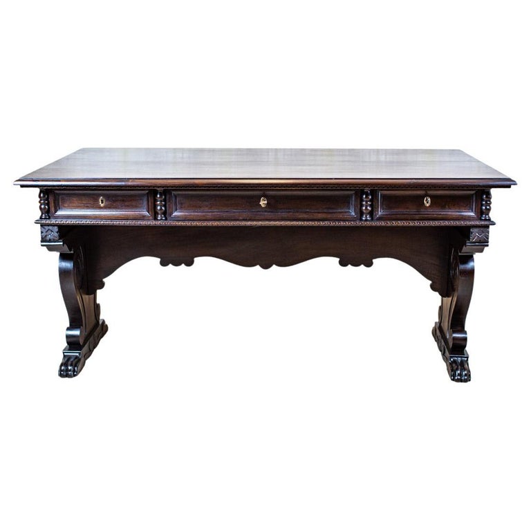Massive Walnut Center Table from the Early 20th Century in Dark Brown ...