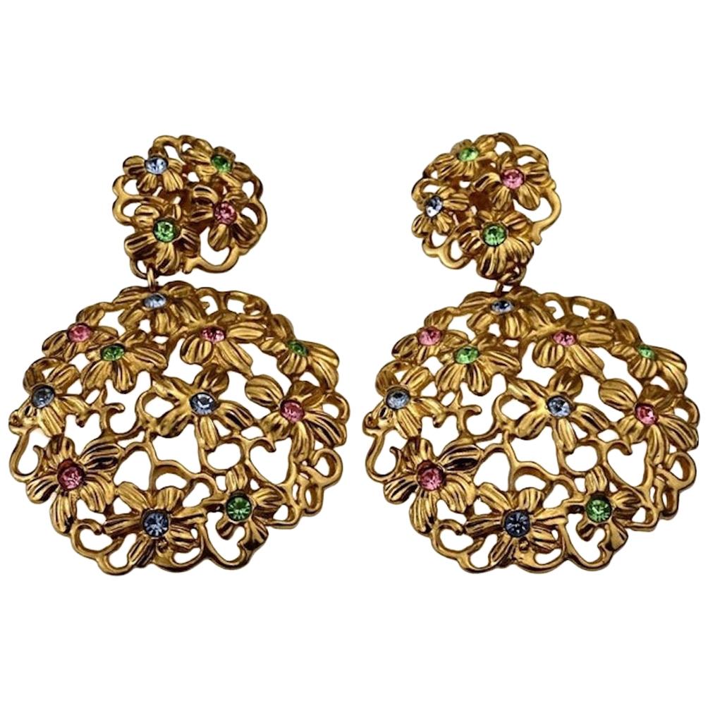 Vintage YVES SAINT LAURENT Ysl Iconic Logo Rhinestone Dangling Earrings ...