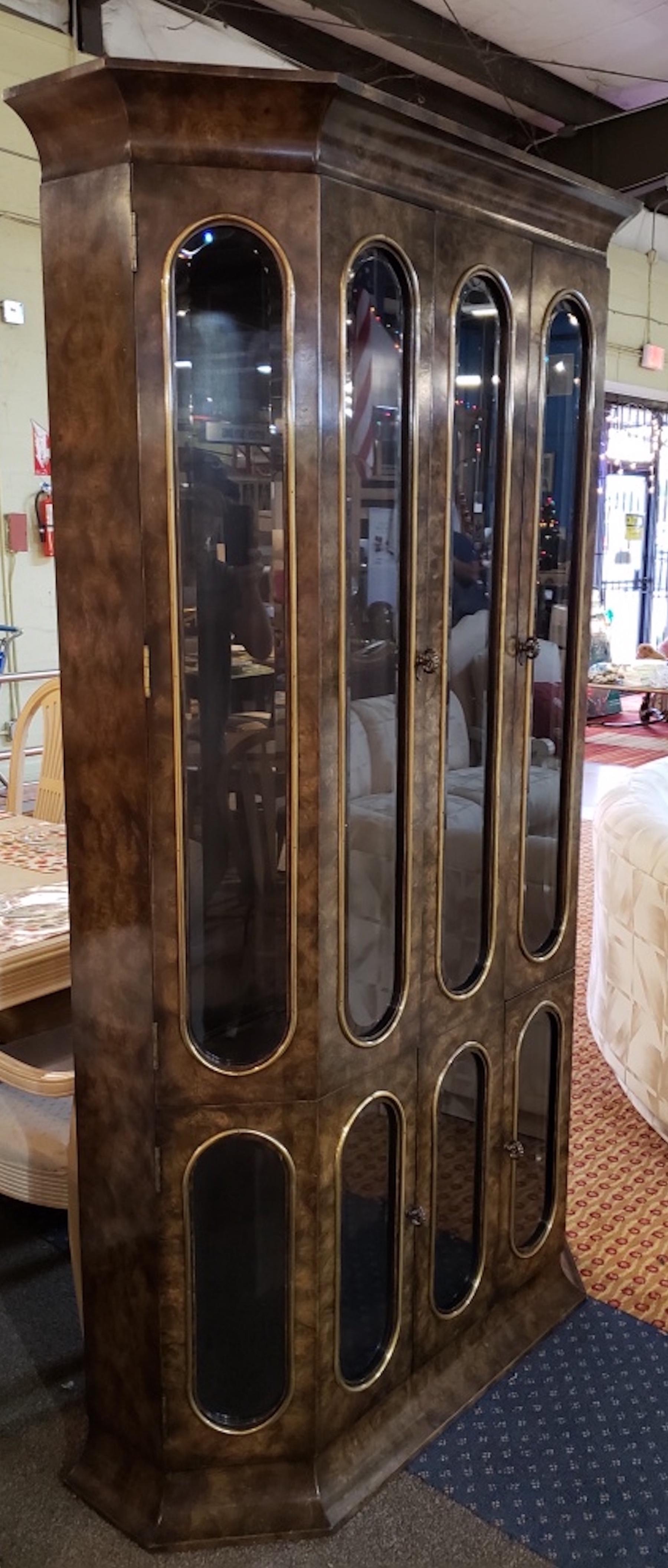 Mastercraft Amboyna Wood and Brass Breakfront/Bookcase For Sale at 1stDibs