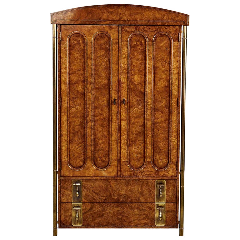 Mastercraft Armoire Chest of Drawers in Burl Wood and Brass, Hollywood ...