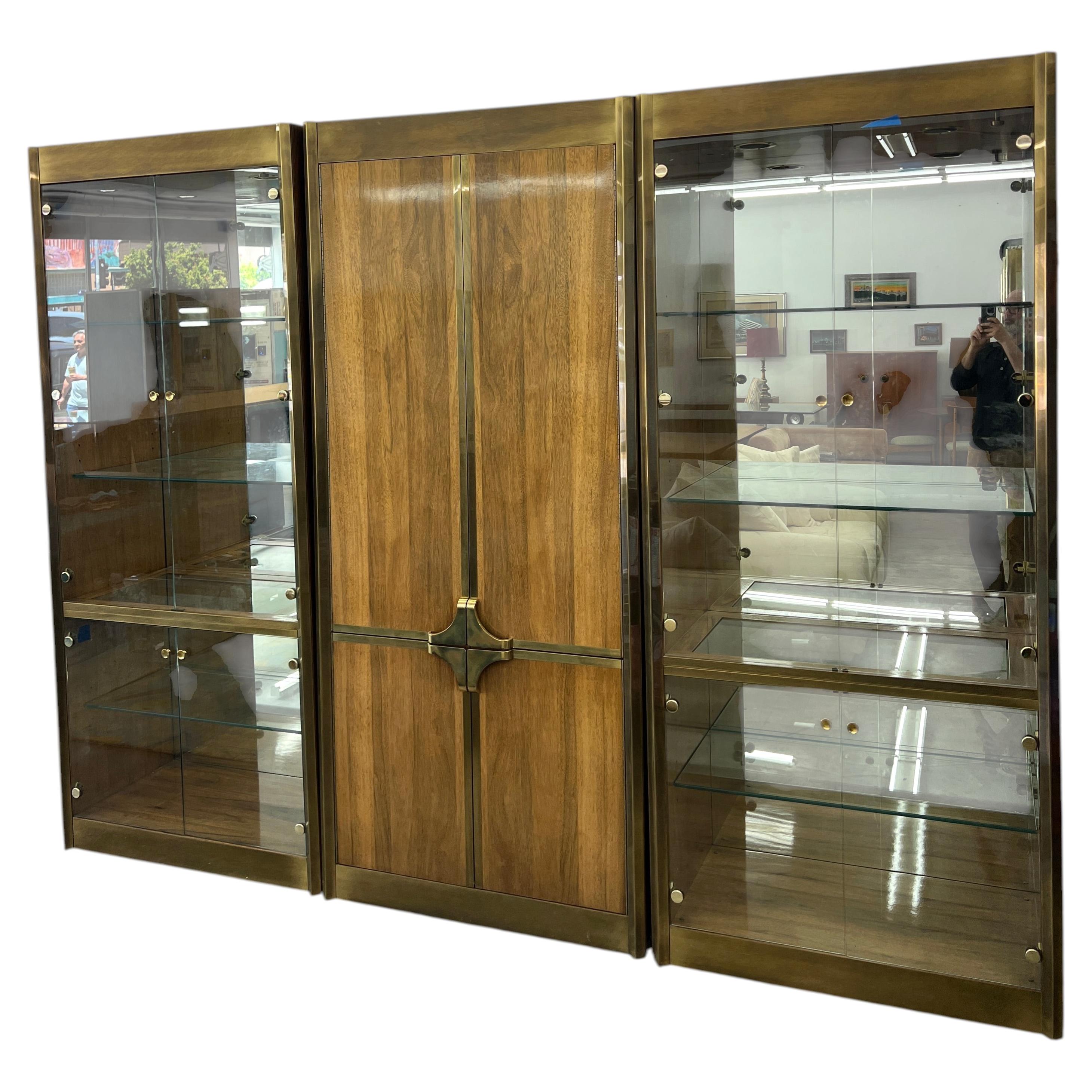 Mastercraft Brass, Glass, Mahogany Light up 3 piece cabinet, 1970s ...