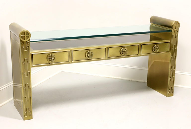 MASTERCRAFT Brass Glass Top Asian Chinoiserie Console Table For Sale at ...