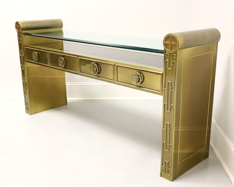 MASTERCRAFT Brass Glass Top Asian Chinoiserie Console Table For Sale at ...