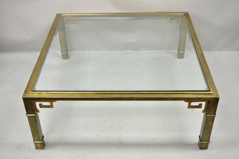 Mastercraft Brass Greek Key Glass Top Large Square 42" Coffee Cocktail ...