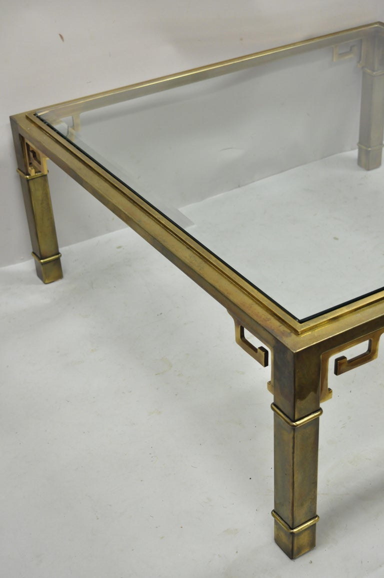 Mastercraft Brass Greek Key Glass Top Large Square 42" Coffee Cocktail ...