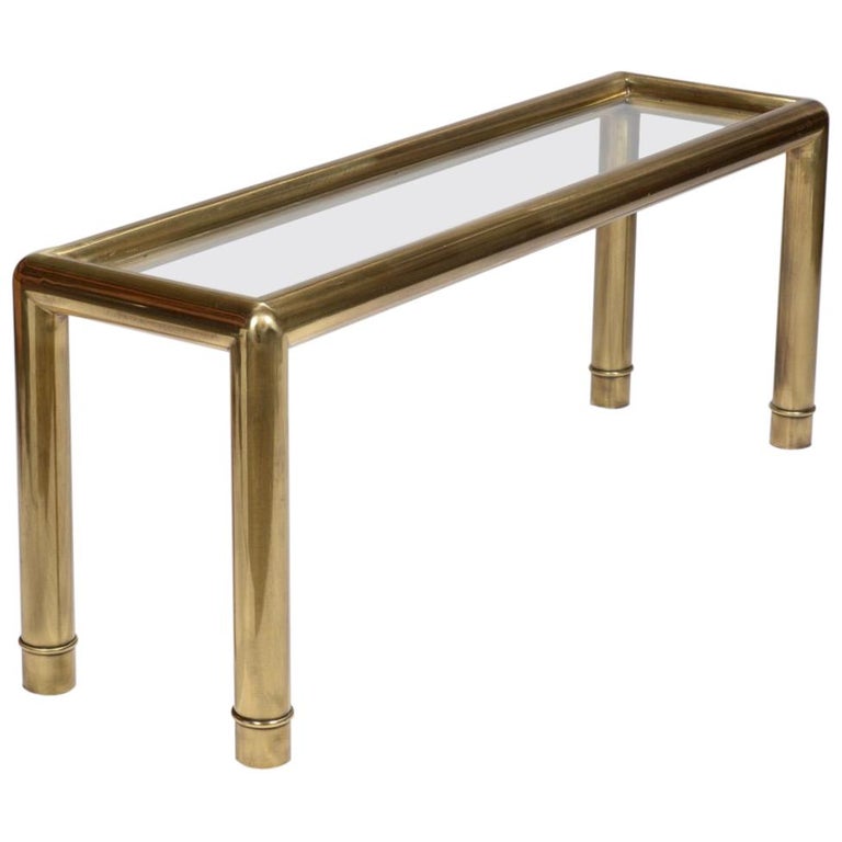 Mastercraft Glass Top Brass Tube Console Table at 1stDibs
