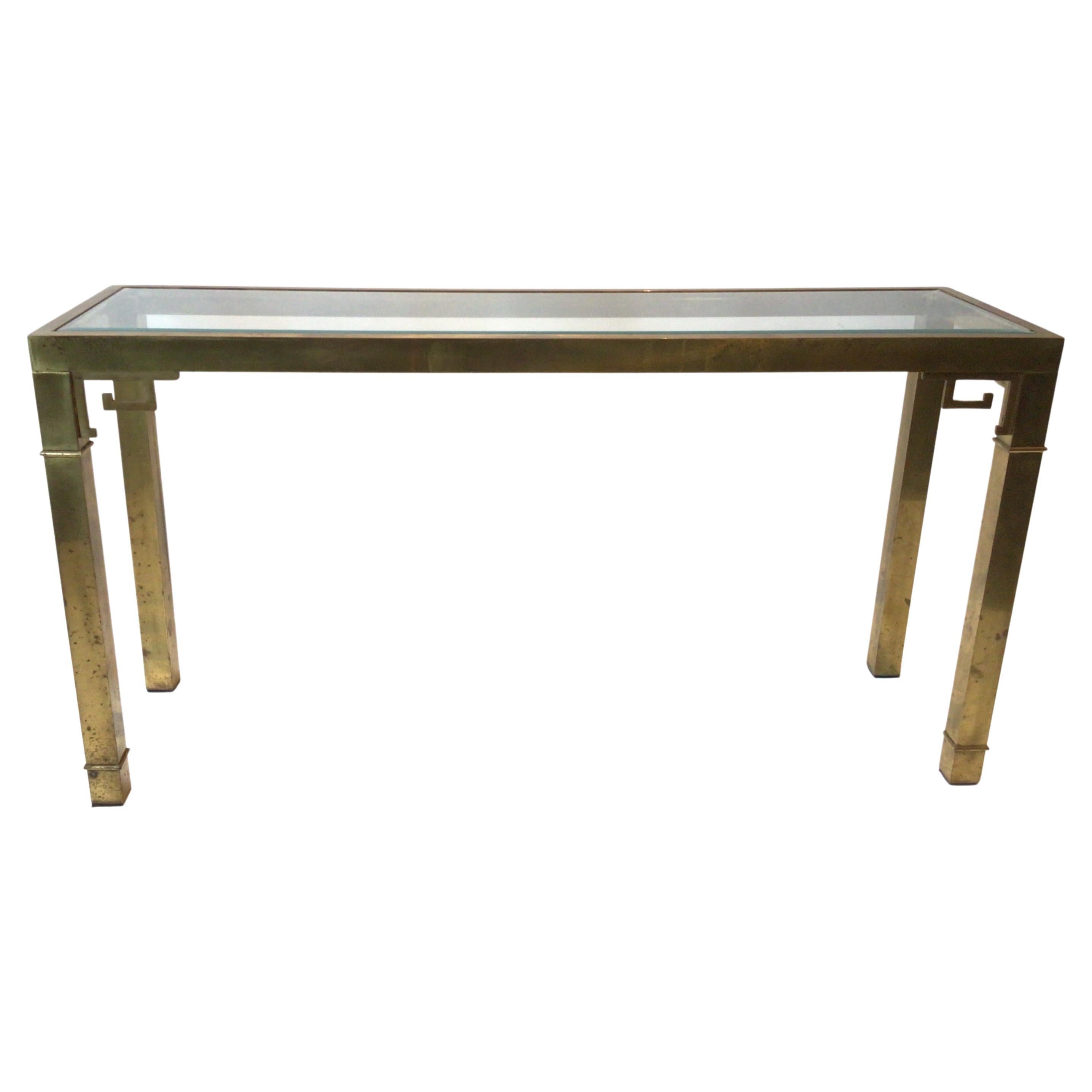 Mastercraft Brass Greek key Long Console Table at 1stDibs