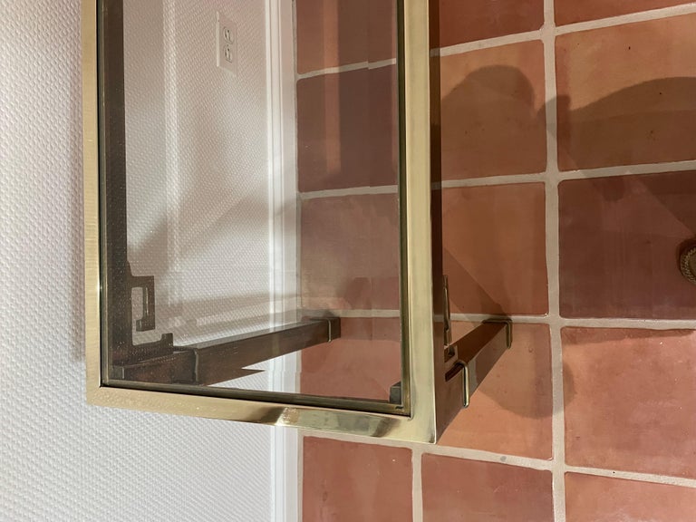 Mastercraft Greek Key Brass and Glass Console Table For Sale at 1stDibs