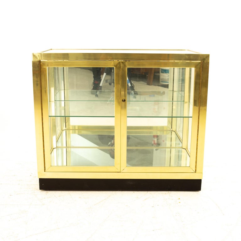 Mastercraft Mid Century Brass and Glass Display Cabinet at 1stDibs