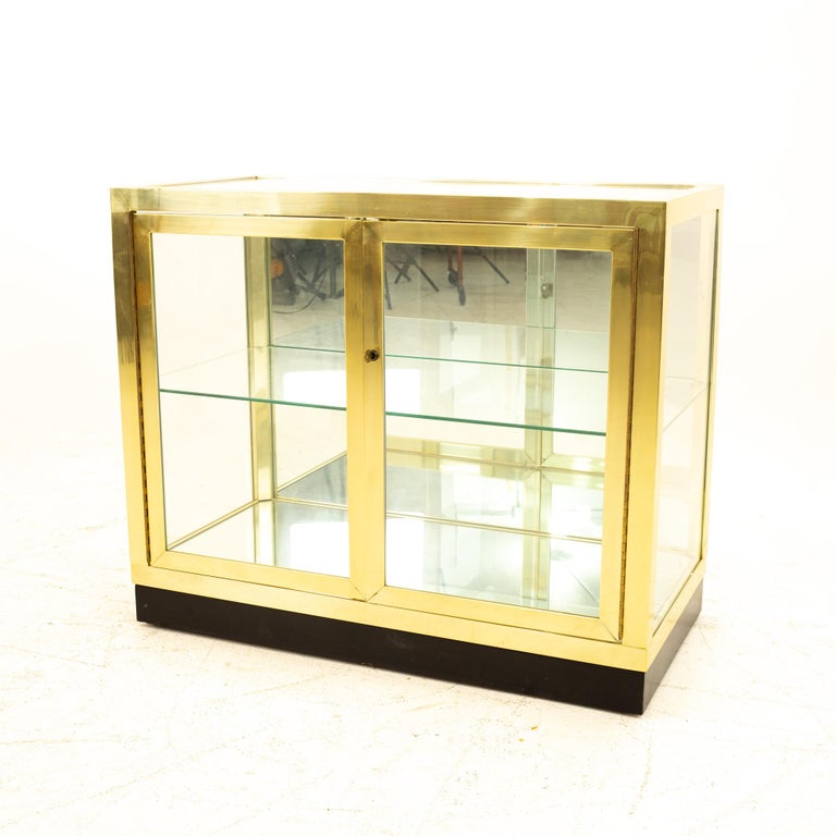 Mastercraft Mid Century Brass and Glass Display Cabinet at 1stDibs