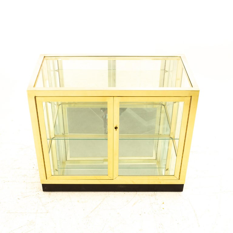 Mastercraft Mid Century Brass and Glass Display Cabinet at 1stDibs